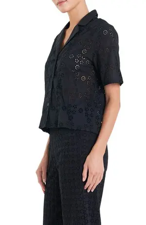 English Factory Floral Eyelet Cotton Camp Shirt