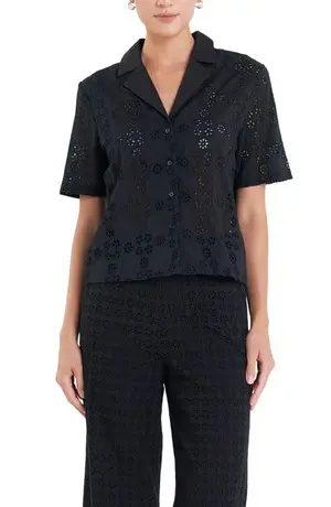 English Factory Floral Eyelet Cotton Camp Shirt