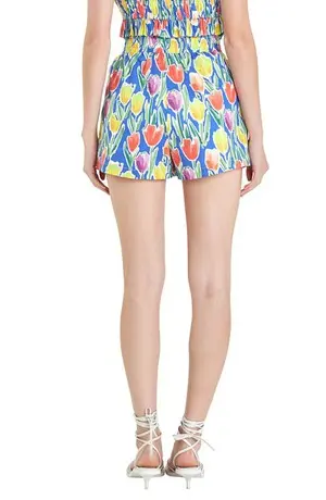 English Factory Tulip Print Ruffle Cotton Shorts
