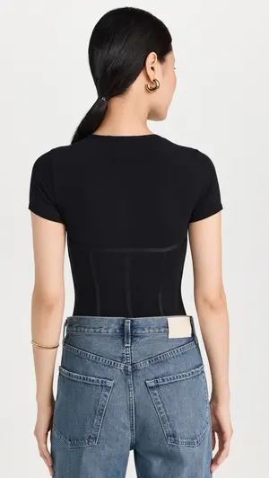 FLEUR DU MAL Cotton T-shirt Thong Bodysuit - Black