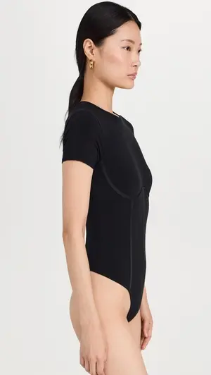 FLEUR DU MAL Cotton T-shirt Thong Bodysuit - Black