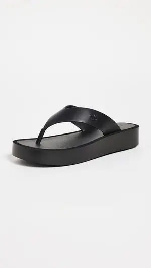 Tory Burch Leather Platform Flip Flops - Black / Black