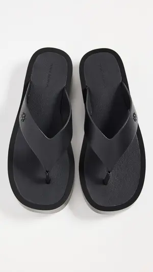 Tory Burch Leather Platform Flip Flops - Black / Black