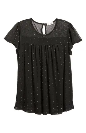 Loveappella Polka Dot Sheer Yoke Top