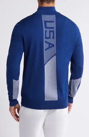 J. Lindeberg Nathaniel Wool Quarter Zip Sweater - Estate Blue
