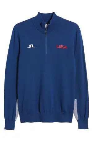 J. Lindeberg Nathaniel Wool Quarter Zip Sweater - Estate Blue