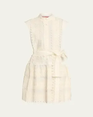La Doublej Corelli Bobbin Lace Self-Tie Mini Dress - Open White |  Editorialist