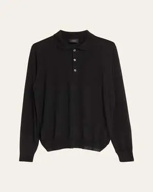 Brioni Cashmere-silk Long-sleeve Polo Sweater - Black