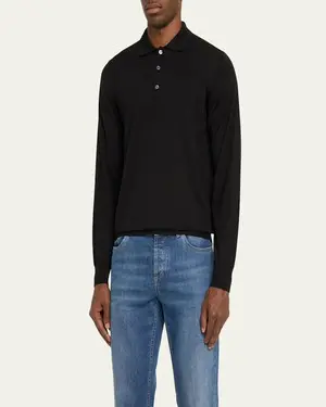 Brioni Cashmere-silk Long-sleeve Polo Sweater
