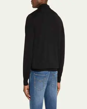 Brioni Cashmere-silk Long-sleeve Polo Sweater