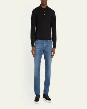 Brioni Cashmere-silk Long-sleeve Polo Sweater