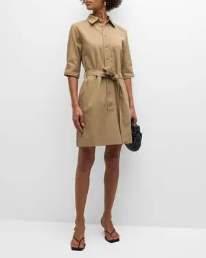 FRAME FRAME Belted Trench Mini Shirtdress - Khaki