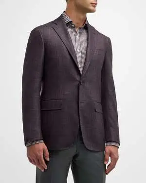 Canali Melange Wool-blend Blazer - Dark Red