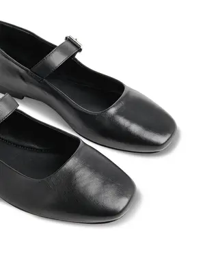 Whistles Square Toe Buckled Ballet Flats - Black