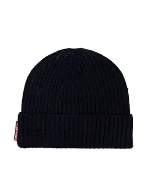Dsquared2 Ribbed-knit Logo-plate Scarf And Hat Set - Black
