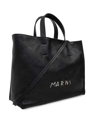 Marni Embroidered Leather Tote Bag - Black