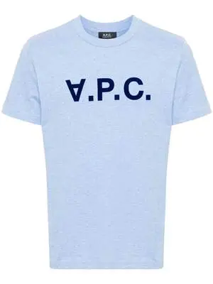 A.p.c. Flocked-logo Cotton T-shirt - Blue