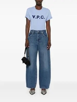 A.p.c. Flocked-logo Cotton T-shirt - Blue