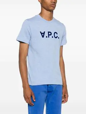A.p.c. Flocked-logo Cotton T-shirt - Blue