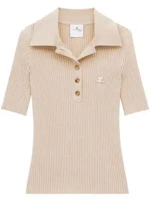 COURREGES Iconic Ribbed-knit Polo Shirt - Neutrals