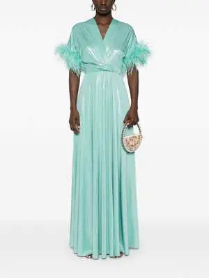 NISSA Feather-trim Lurex Gown