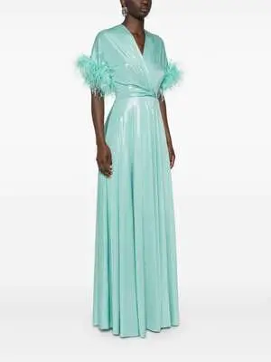 NISSA Feather-trim Lurex Gown