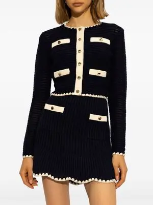 SELF-PORTRAIT Crochet-knit Cropped Cardigan - Blue