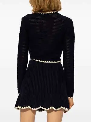 SELF-PORTRAIT Crochet-knit Cropped Cardigan - Blue