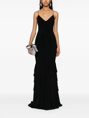 NISSA Ruffled Chiffon Maxi Dress - Black