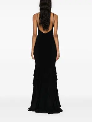 NISSA Ruffled Chiffon Maxi Dress - Black