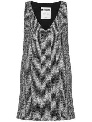 Moschino V-neck Herringbone Dress