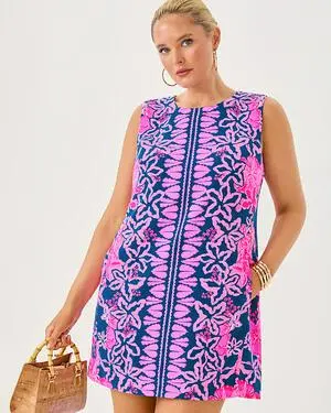 LILLY PULITZER Edita Shift Mini Dress - Starlight Navy Once And Floral Engineered Woven Shift