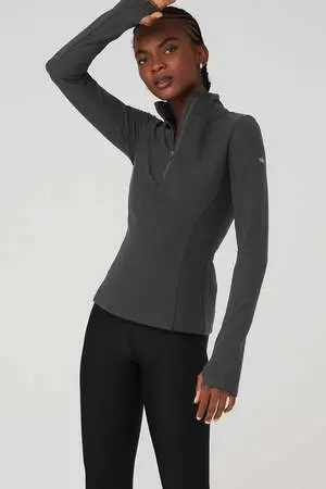 Alo Yoga Alosoft 1/2 Zip Rapid Pullover Top In Grey - Anthracite