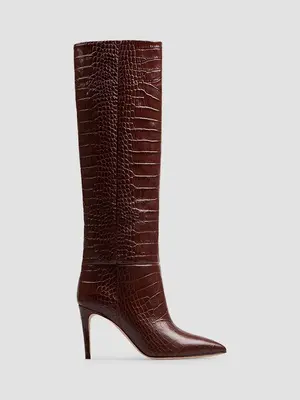 Paris Texas Stiletto 85mm Crocodile-embossed Leather Boots - Brown