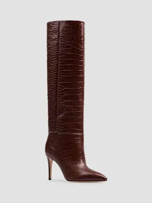 Paris Texas Stiletto 85mm Crocodile-embossed Leather Boots - Brown
