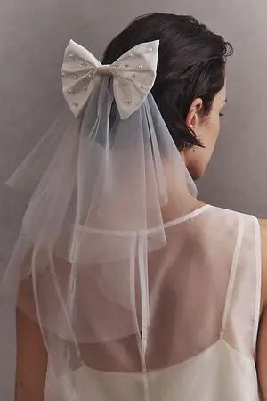 Bhldn Big Bow Mini Veil - White