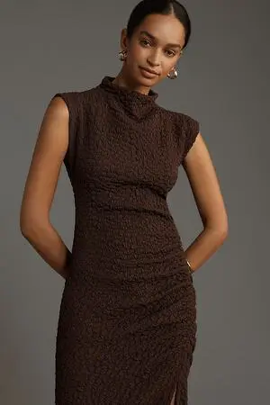 Anthropologie The Maya Ruched Cowl-neck Textured Dress
