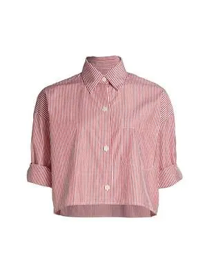 TWP Women's Next Ex Striped Crop Shirt - Red White  - Red White