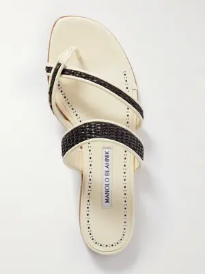 Manolo Blahnik Susara Raffia And Leather Sandals - Neutrals