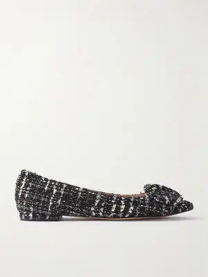 GIANVITO ROSSI Venezia Bouclé-tweed Point-toe Flats - Black