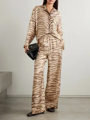 Stella McCartney Tiger-print Wide-leg Pants - Neutrals