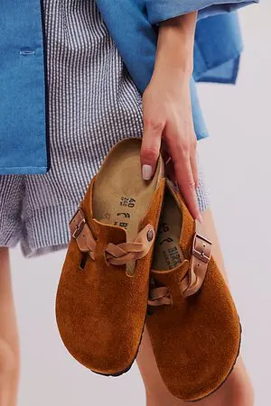 BIRKENSTOCK Boston Braid Clogs - Taupe Suede