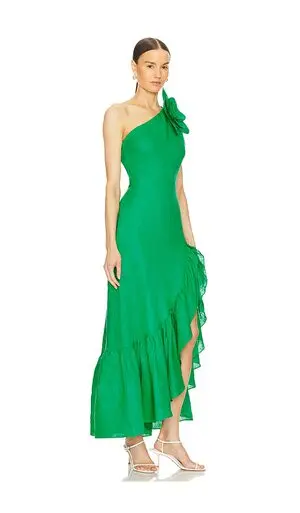 Yumi Kim One-shoulder Floral Accent Midi Dress - Linen Green