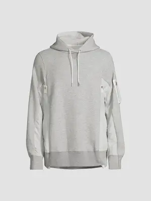 Sacai Sponge Sweat Mixed-media Cotton-blend Hoodie - Light Grey