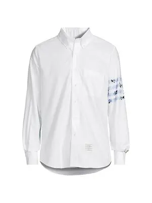 Thom Browne 4-Bar Floral Cotton Button-Down Shirt - White | Editorialist