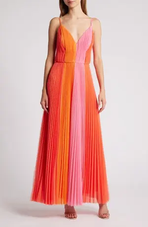 HUTCH Colorblock Pleated Tulle Gown - Warm Multi