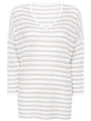 LE TRICOT PERUGIA Stripe Open-knit Jumper - White