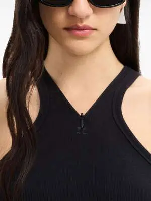 COURREGES Logo-embroidered Ribbed Tank Top - Black