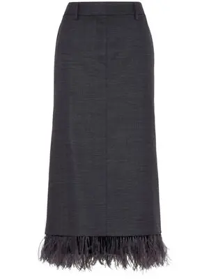 Brunello Cucinelli Feather-trimmed Wool Skirt - Black