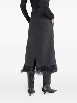 Brunello Cucinelli Feather-trimmed Wool Skirt